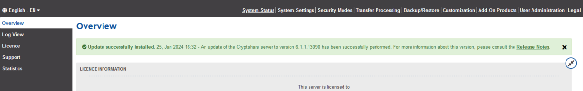 CSSCurrent en:Updating Cryptshare – Cryptshare Documentation